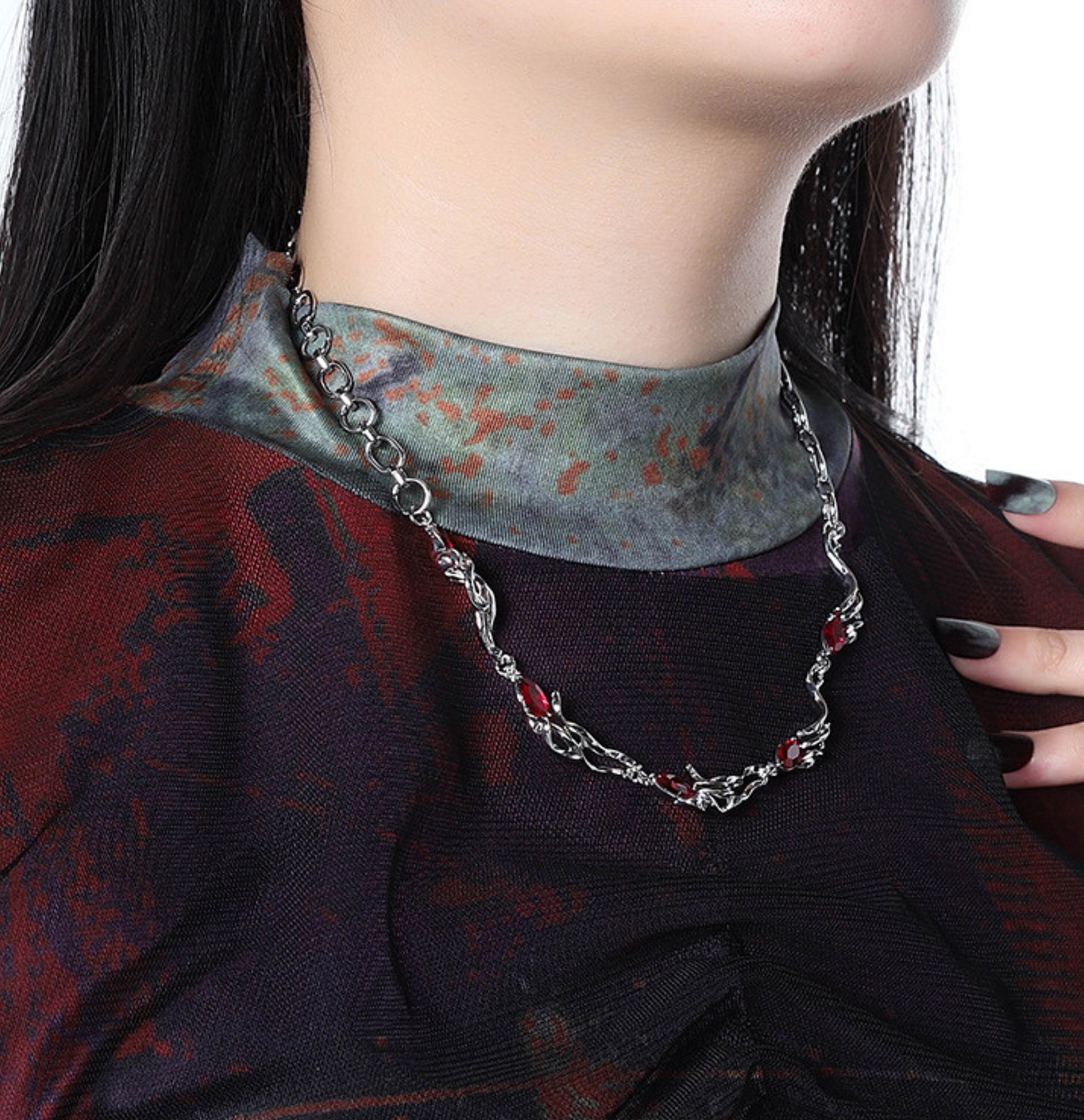 Red Stone Liquid Metal Chain Necklace Silver Minimal Red - Etsy