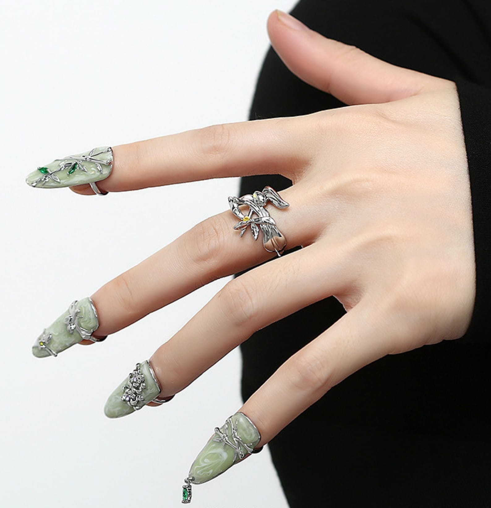 Dreamy Green Adjustable Fingernail Rings Flower Fingertip - Etsy