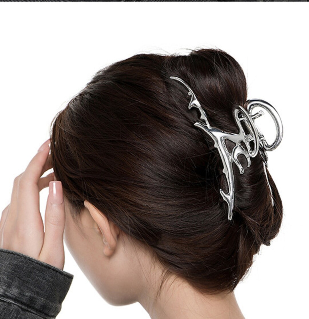 Futuristic Metal Hair Claw Silver Hair Claw Clip for Thin - Etsy