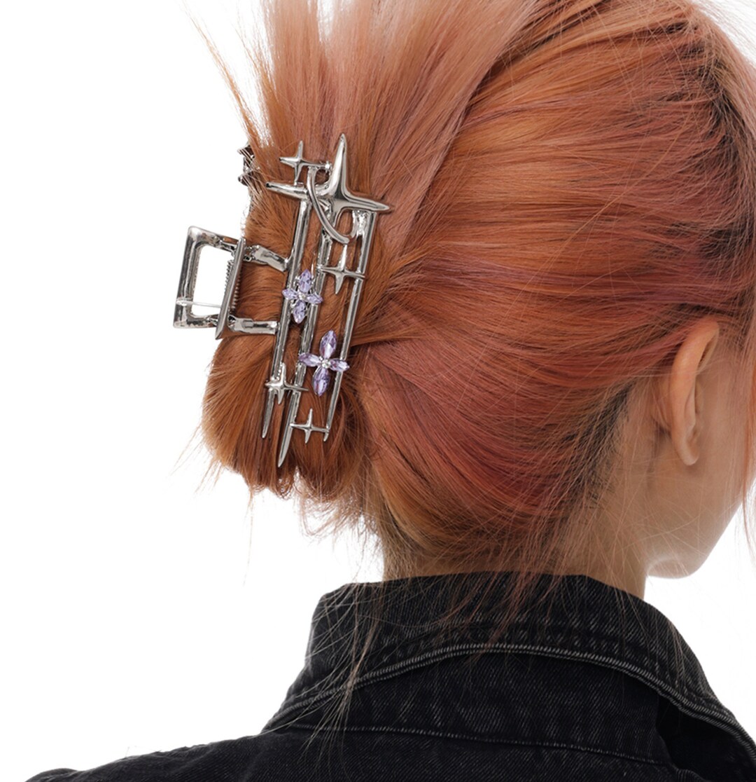 Futuristic Metal Star Floral Large Hair Clip Abstract Design Hair ...