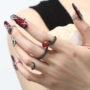Unique Snake Three-finger Ring Green or Red Crystal Snake Adjustable ...