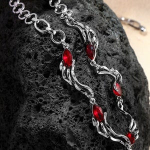 Red Stone Liquid Metal Chain Necklace Silver Minimal Red - Etsy