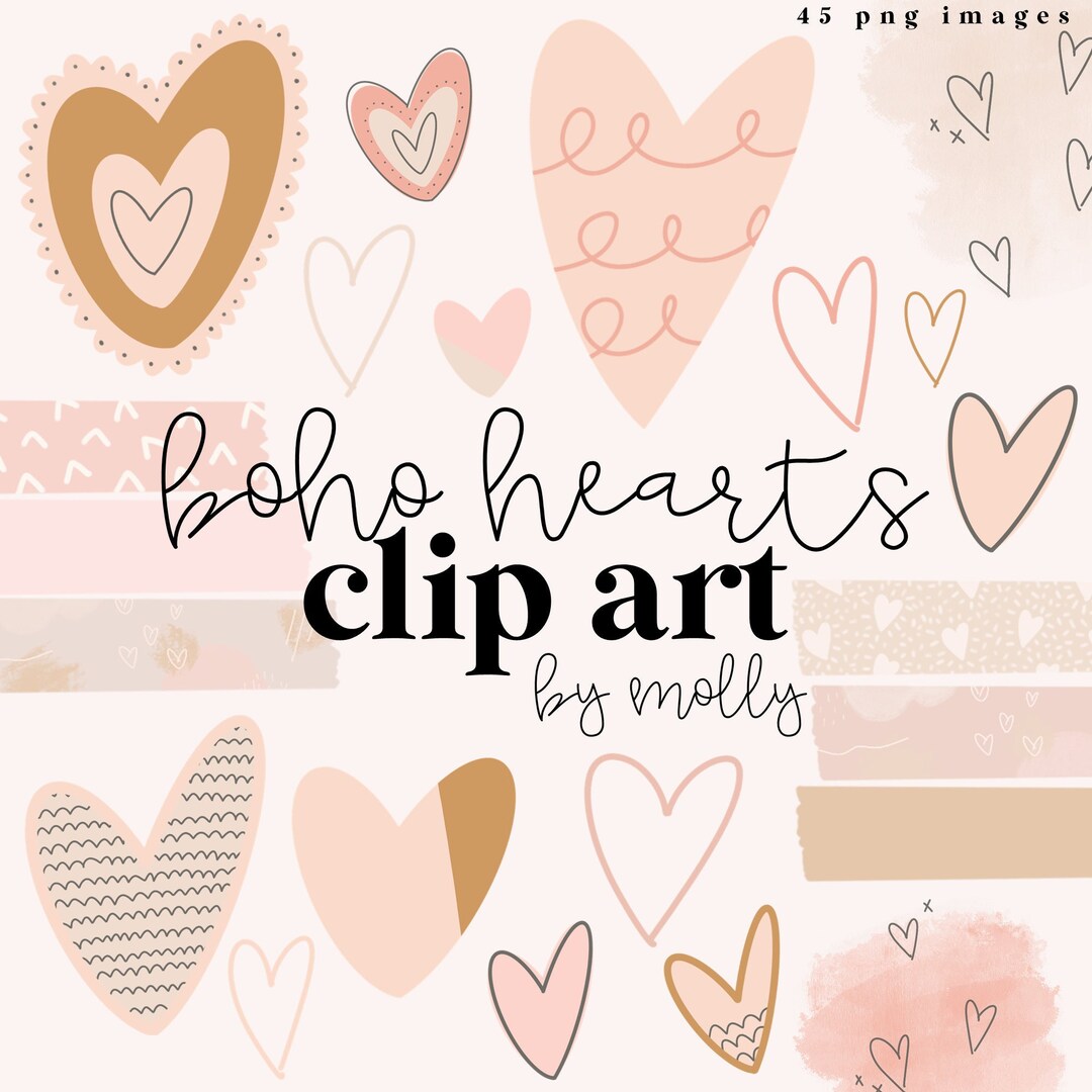 Heart Clip Art, Boho Heart Clip Heart, Valentine's Day, Boho Clip Art ...