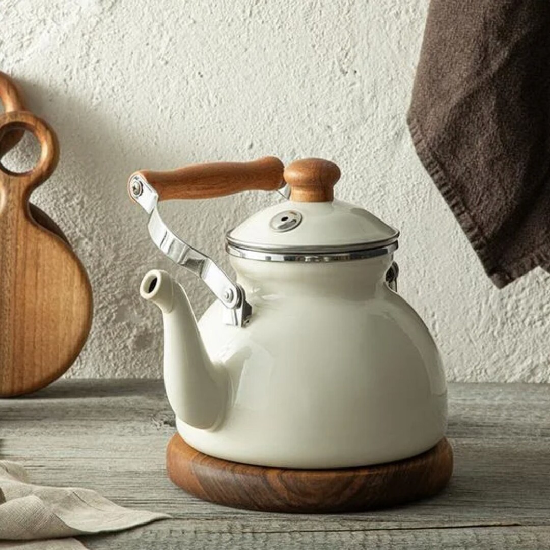 Vintage Enamel Tea Kettle Beige Loose Leaf Tea Pot Stove - Etsy
