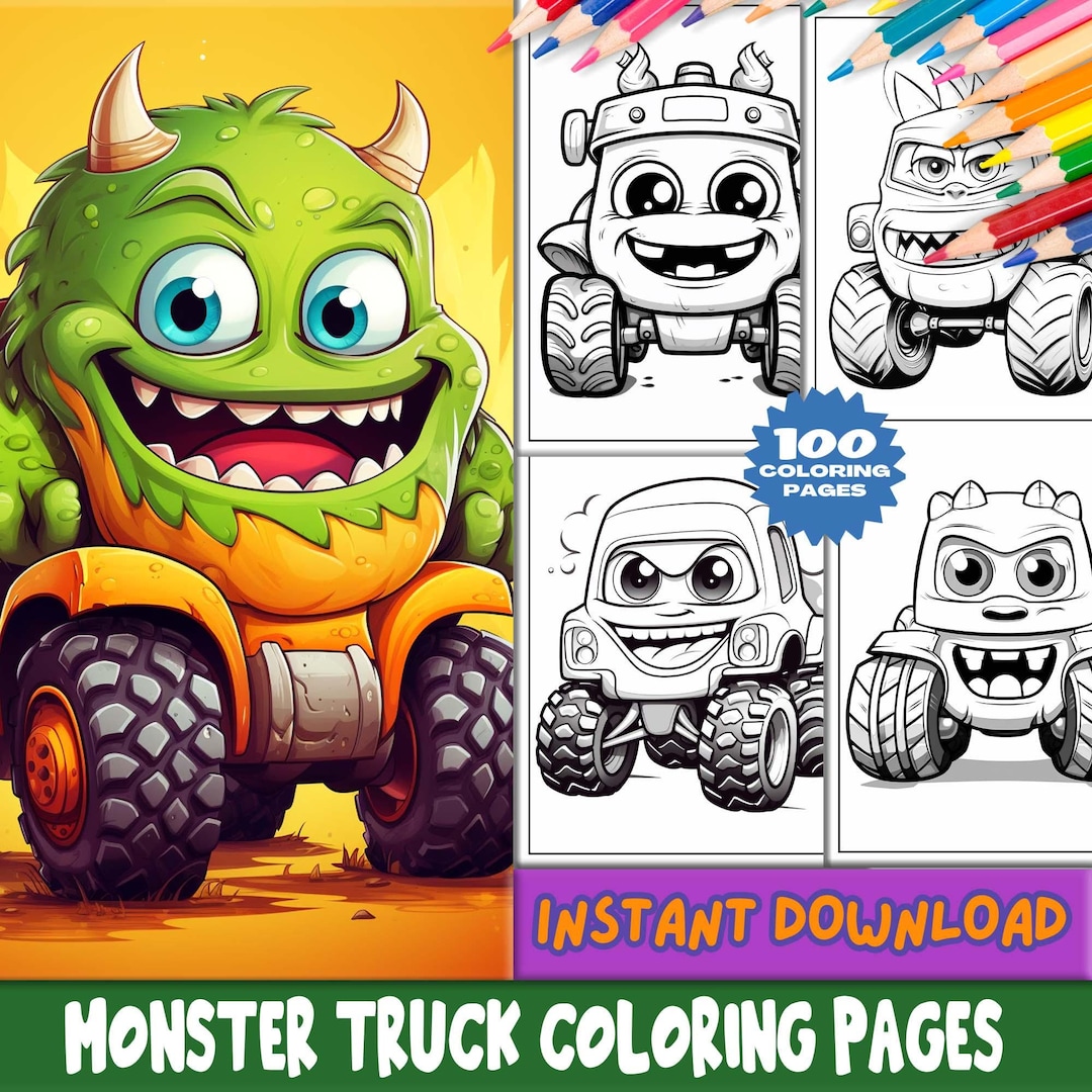 Monster Truck Coloring Pages for Kids, Cute Monster Trucks Coloring ...