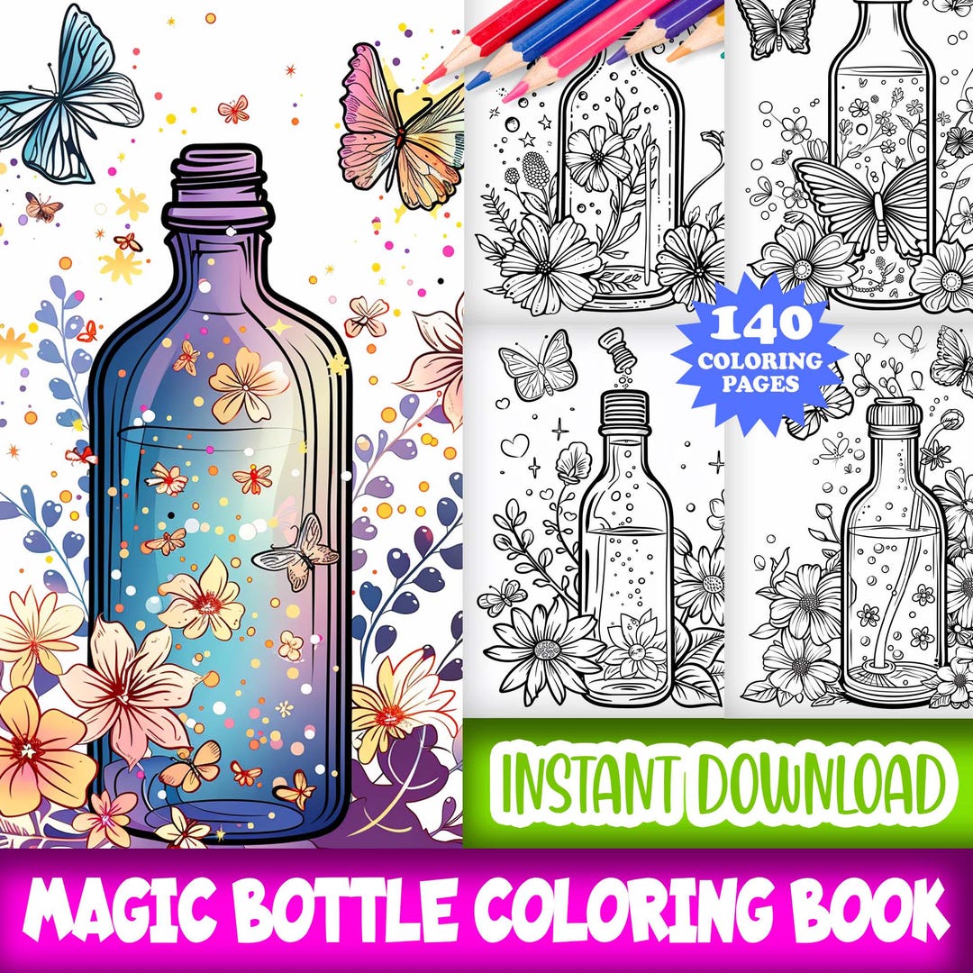 Magic Bottle Coloring Book Pages. Bottle, Magic Book, Bottle Coloring ...