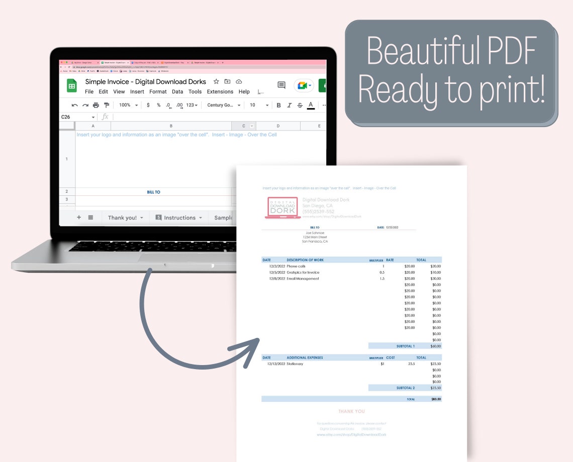 Simple Invoice Template Google Sheets Invoice Small Business Invoice ...