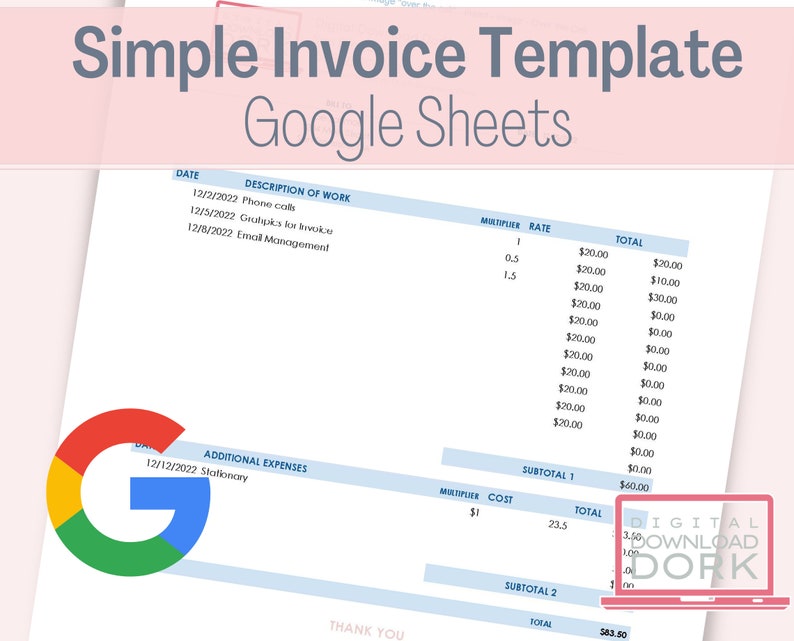 Simple Invoice Template - Google Sheets Invoice - Small Business ...