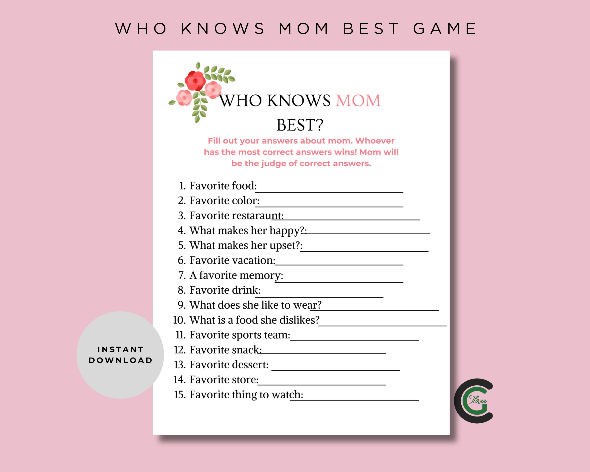 Printable Mother's Day Game Family Game for Party Birthday Game ...