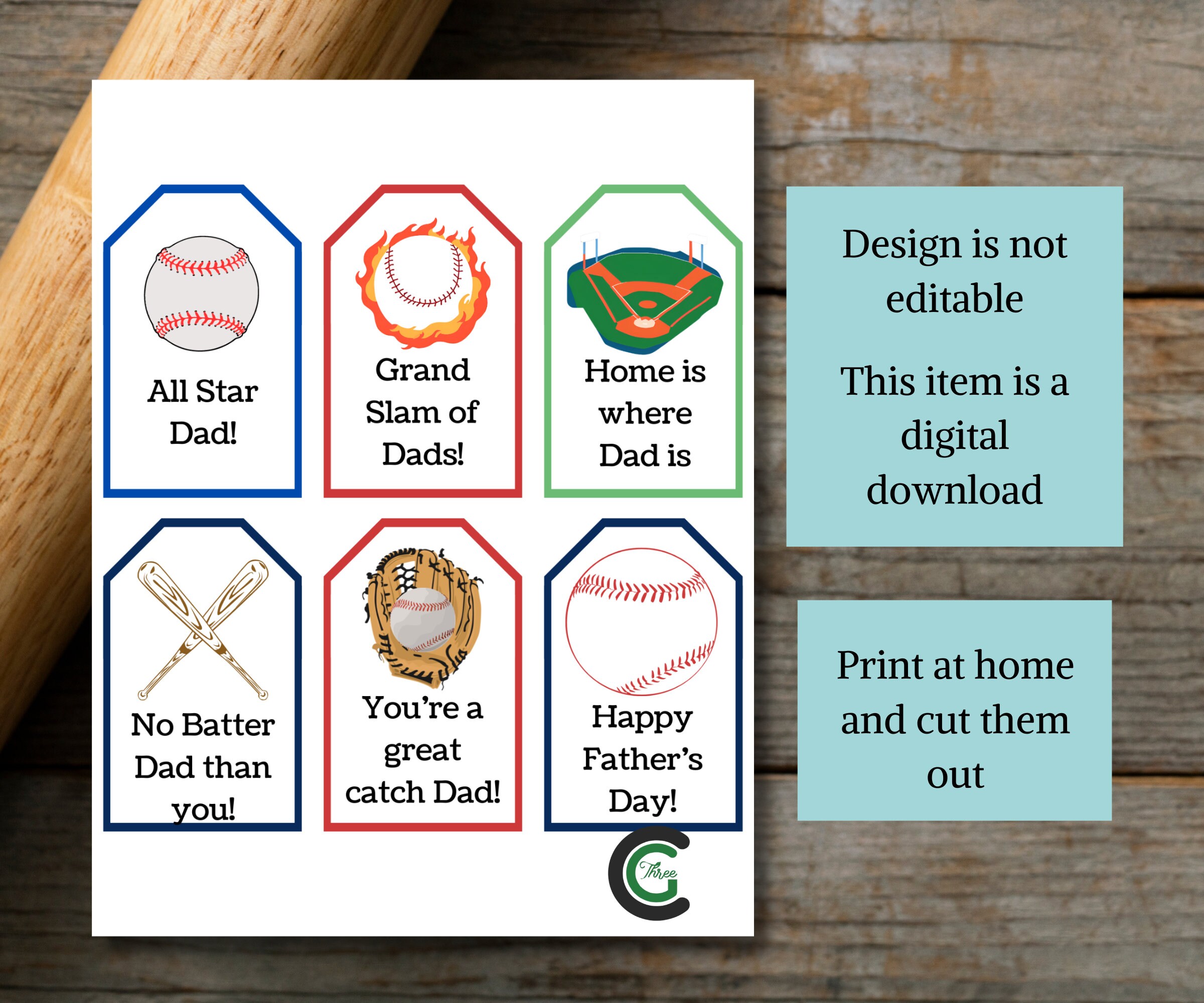 Printable Baseball Father's Day Gift Tags for Dad Gift Baseball Gift ...