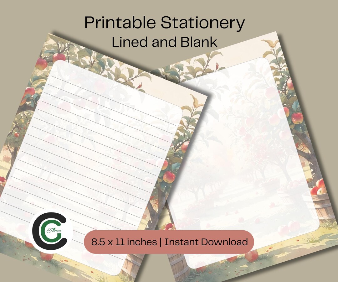 Apple Orchard Stationery: Fall Letter Writing Paper (digital Download ...