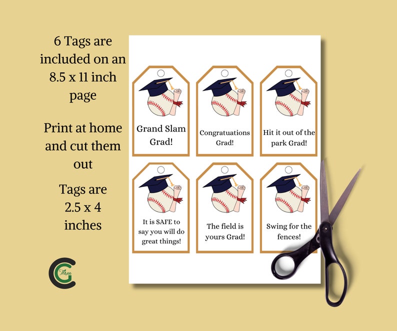 Printable Graduation Gift Tags for Baseball Fans Celebration Gift Tags ...