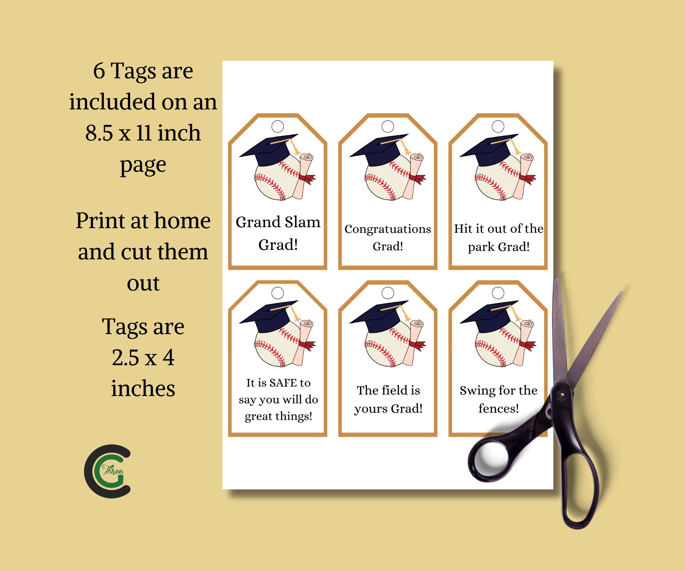 Printable Graduation Gift Tags for Baseball Fans Celebration Gift Tags ...