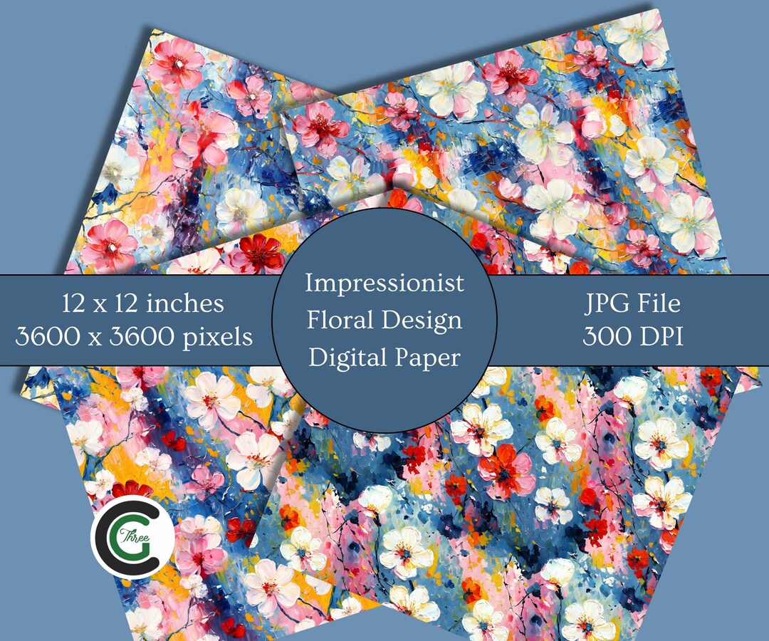 Impressionist Floral Digital Paper: Pastel Watercolor Backgrounds (JPG ...