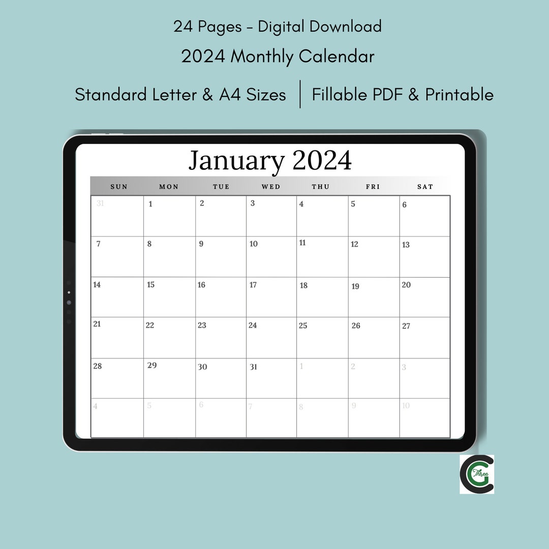 Printable Calendar 2024 Planner 12 Month Organizer Family Calendar for ...
