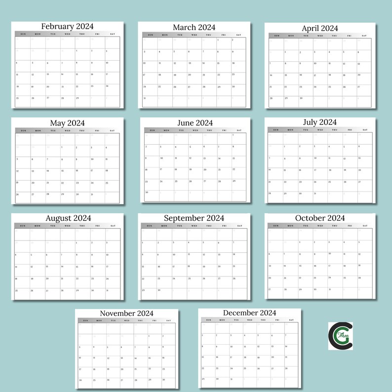 Printable Calendar 2024 Planner 12 Month Organizer Family Calendar for ...