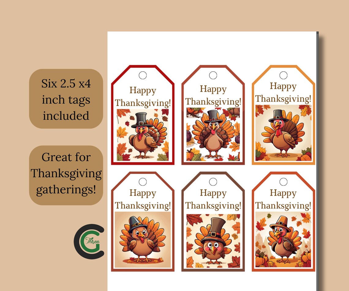 Printable Thanksgiving Turkey Gift Tags: Dinner Party Favors (PDF) - Etsy