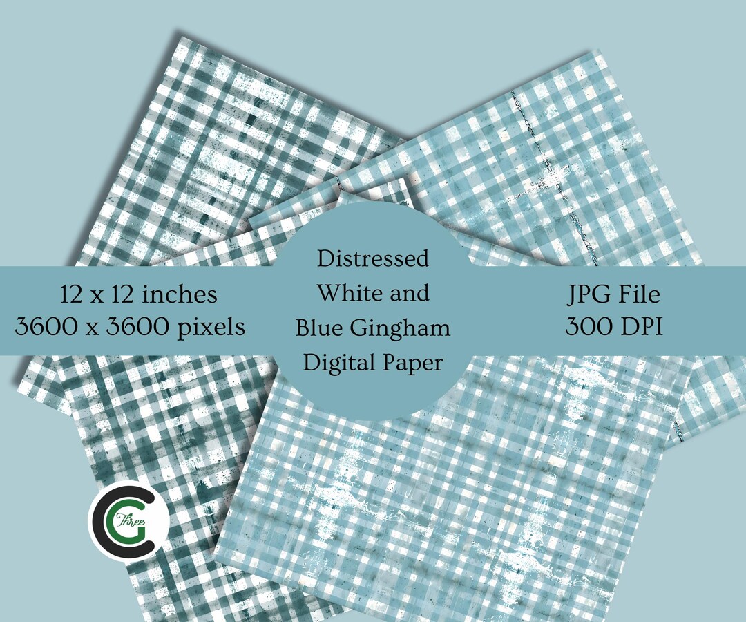 Printable Distressed Blue and White Gingham Digital Paper Scrapbooking ...