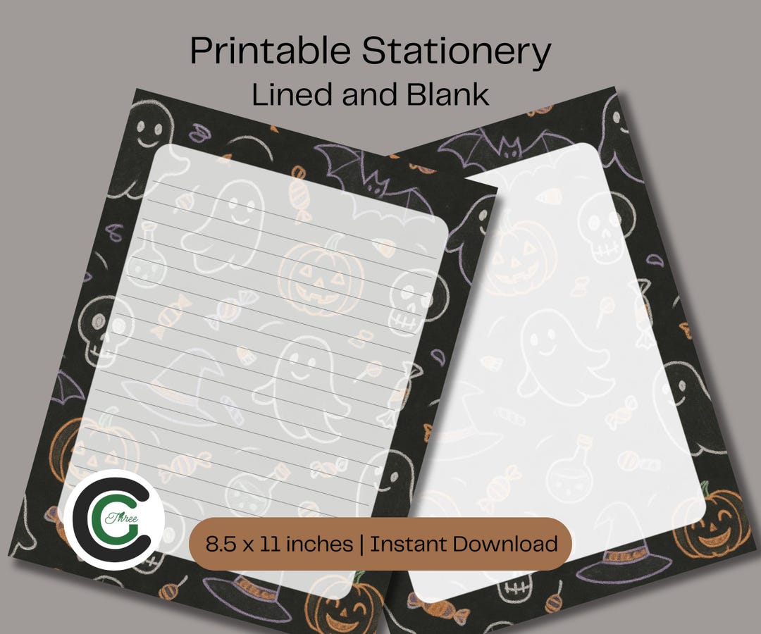 Halloween Chalkboard Stationery Printable Cute Ghost Pumpkin Lined ...