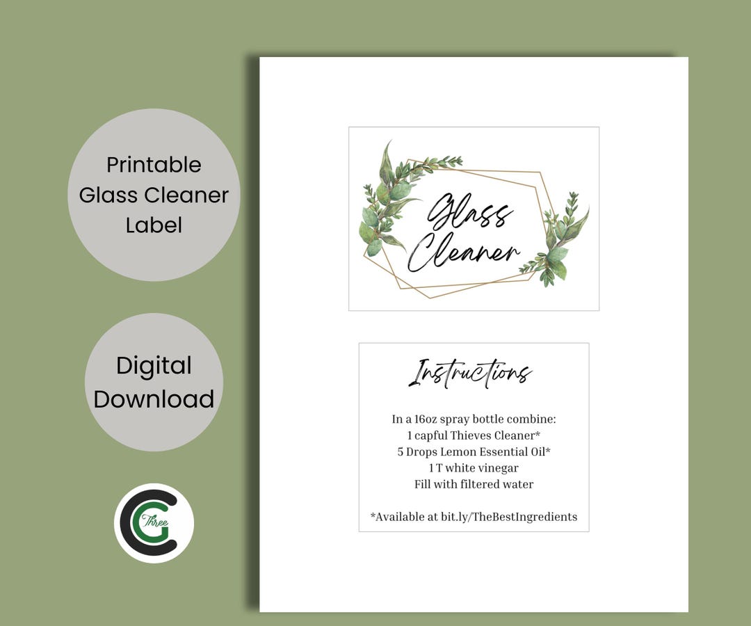 Printable Glass Cleaner Label: Modern Minimalist Design (PDF Download ...