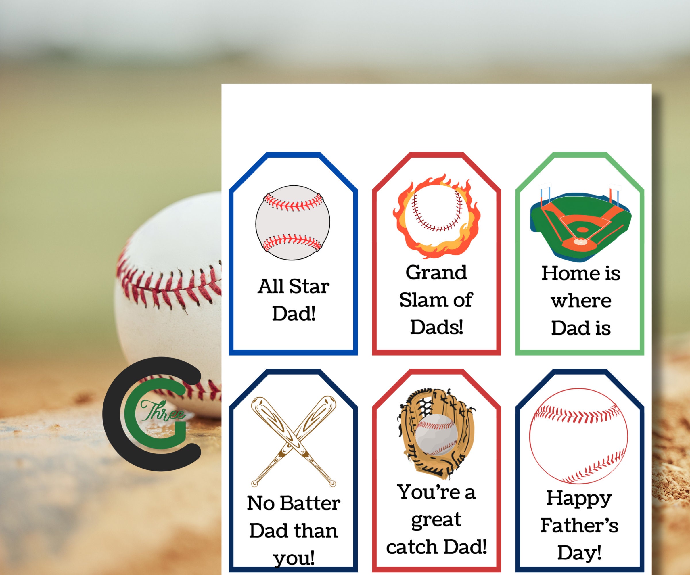 Printable Baseball Father's Day Gift Tags for Dad Gift Baseball Gift ...