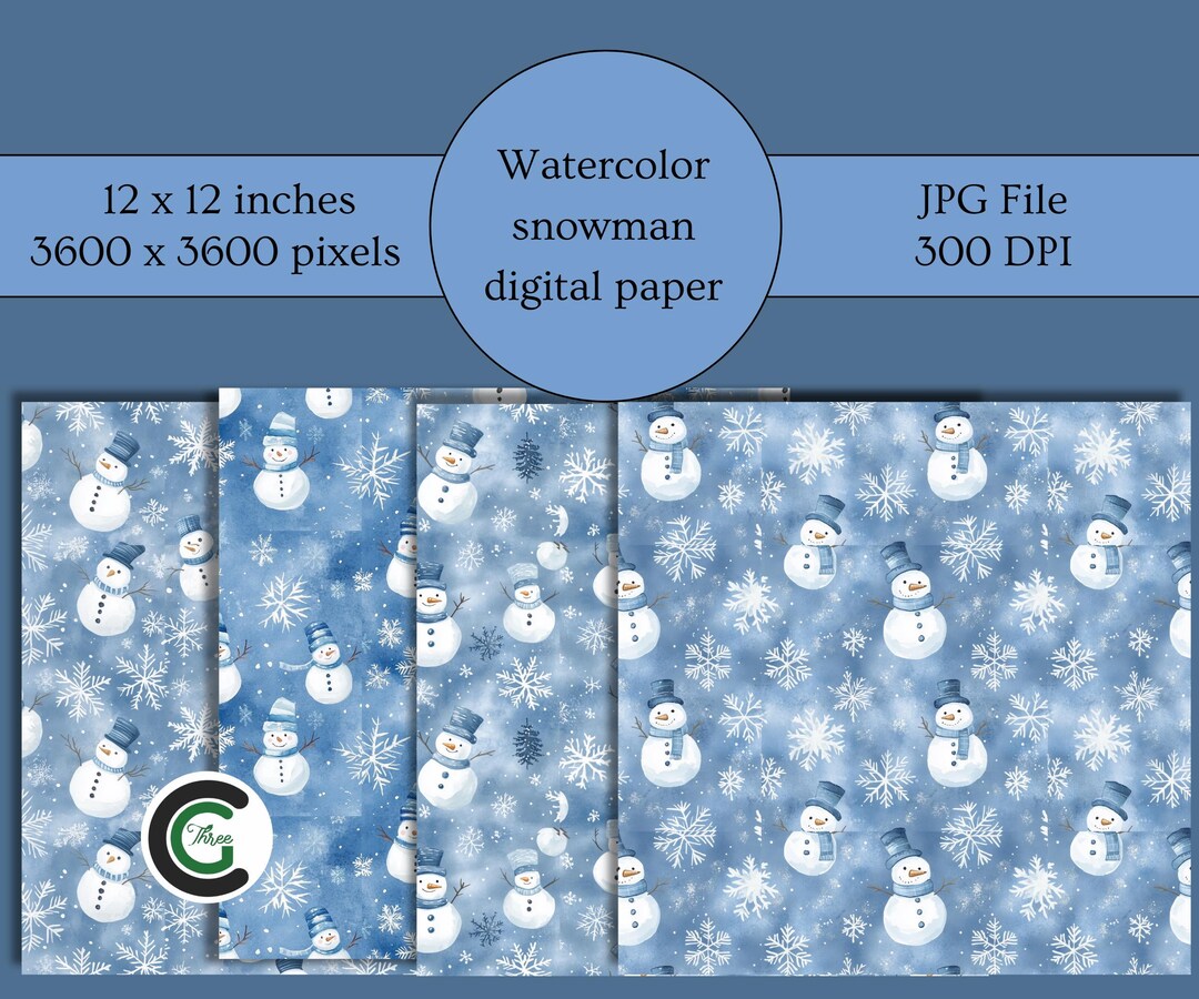 Watercolor Snowman Digital Paper | Winter Scrapbooking Backgrounds - Etsy