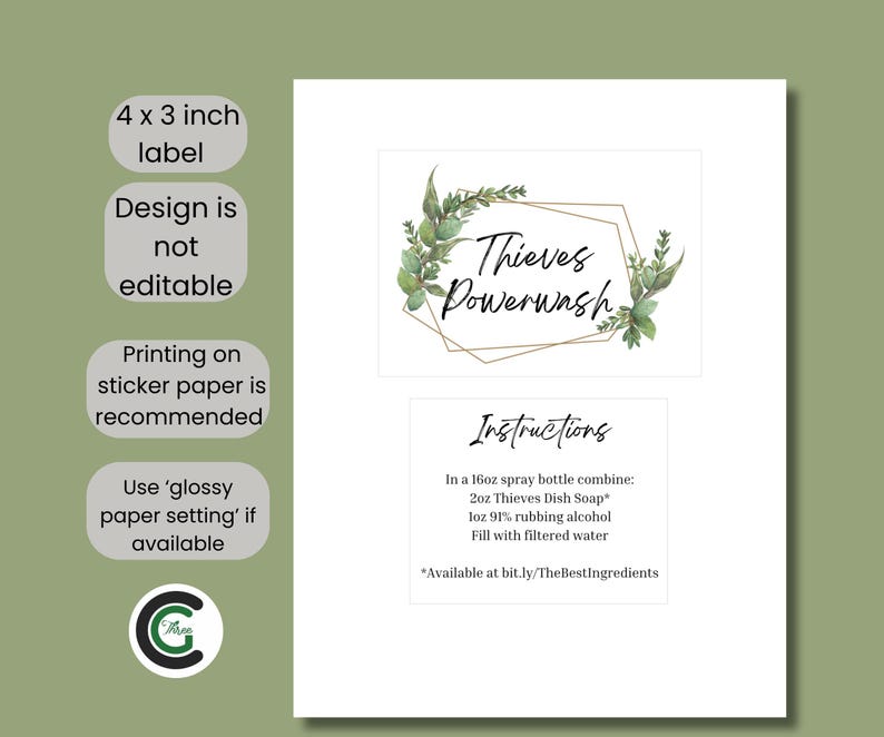 Printable Thieves Powerwash Label: DIY Cleaning Supply Tag (digital ...