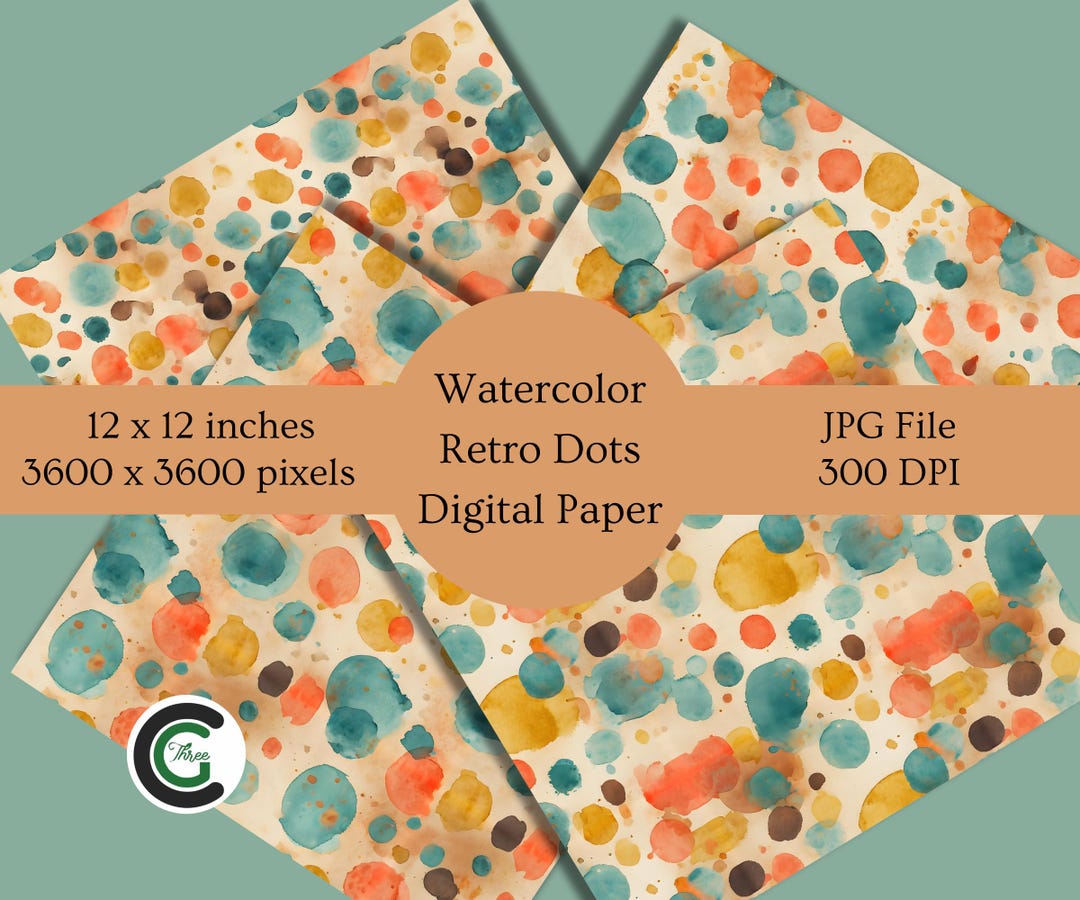 Printable Retro Watercolor Dots Digital Paper Instant Download Crafting ...
