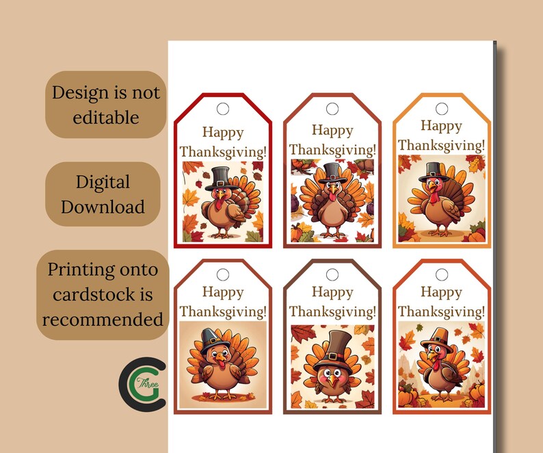 Printable Thanksgiving Turkey Gift Tags: Dinner Party Favors (PDF) - Etsy