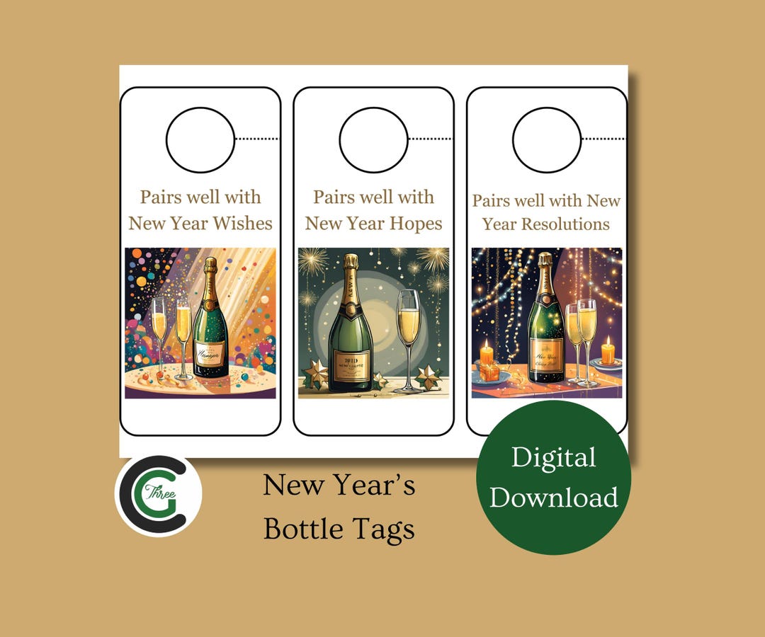 Printable New Year's Bottle Tags for New Year's Eve Party Favor Tags ...
