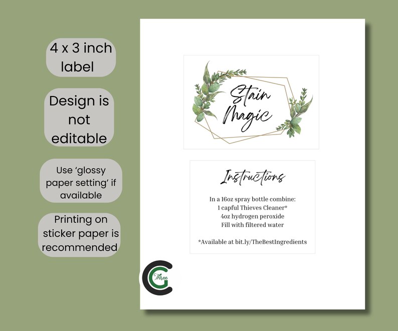 Printable Stain Magic Label Cleaning Supply Label Modern Minimalist ...