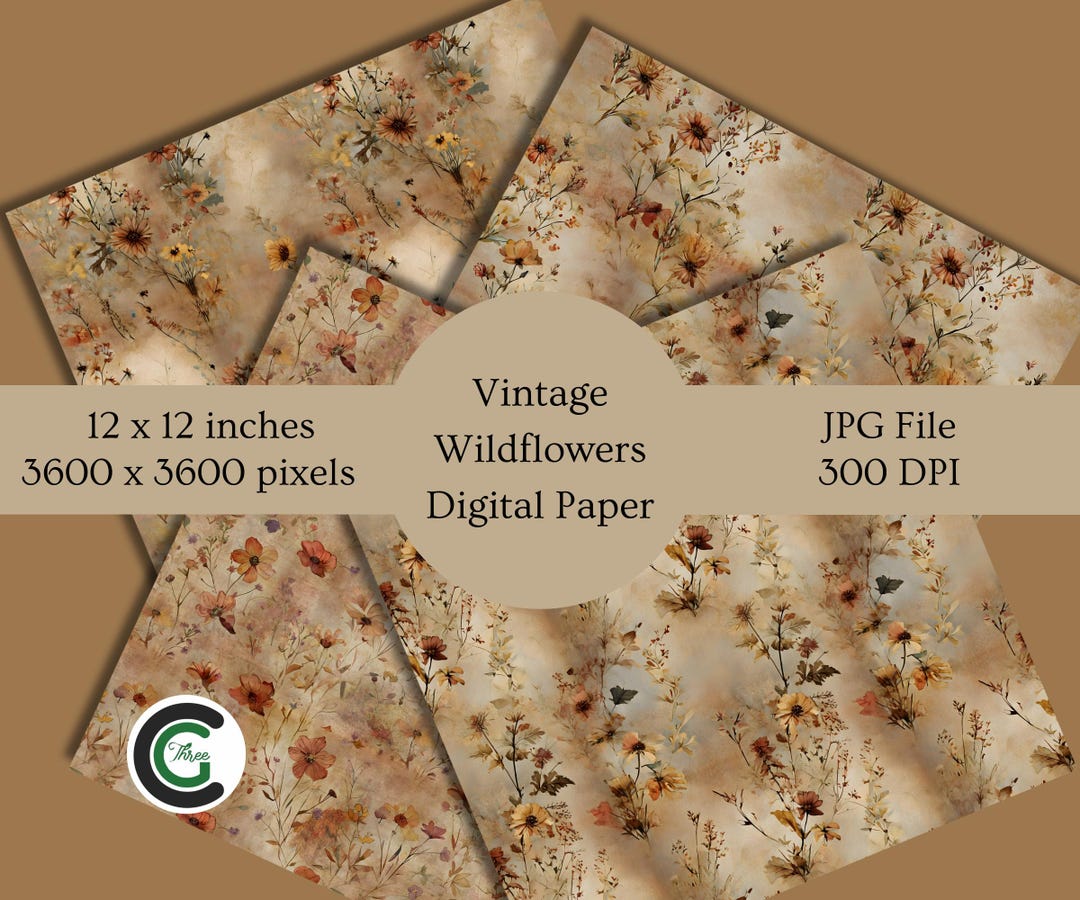 Printable Vintage Wildflowers Digital Paper for Crafting Scrapbooking ...