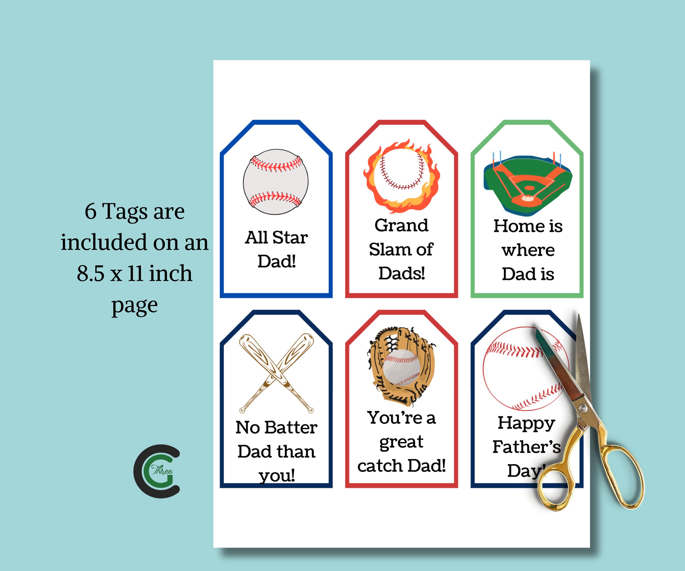Printable Baseball Father's Day Gift Tags for Dad Gift Baseball Gift ...