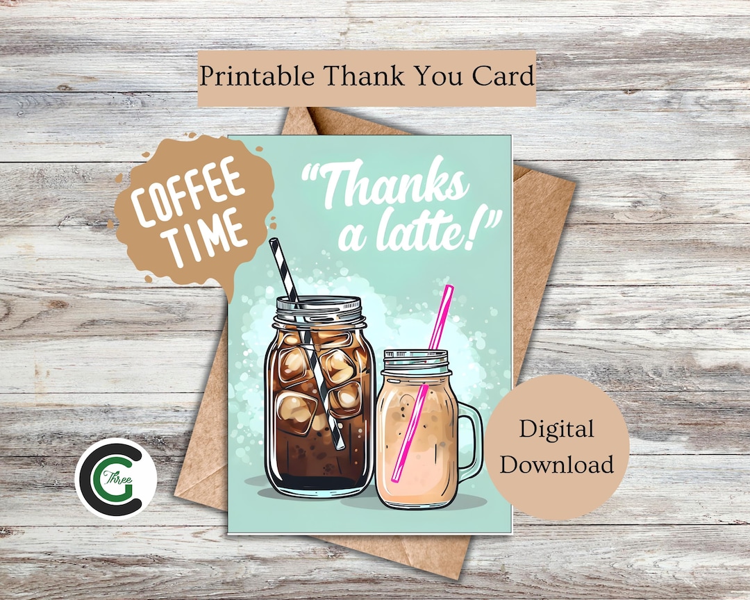 Printable Coffee-themed Thank You Card Fun and Punny Gratitude Greeting ...