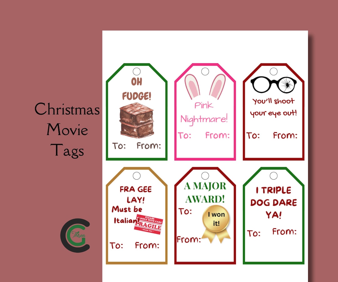 Printable Christmas Movie Gift Tags Christmas Party Tags Gift Exchange ...