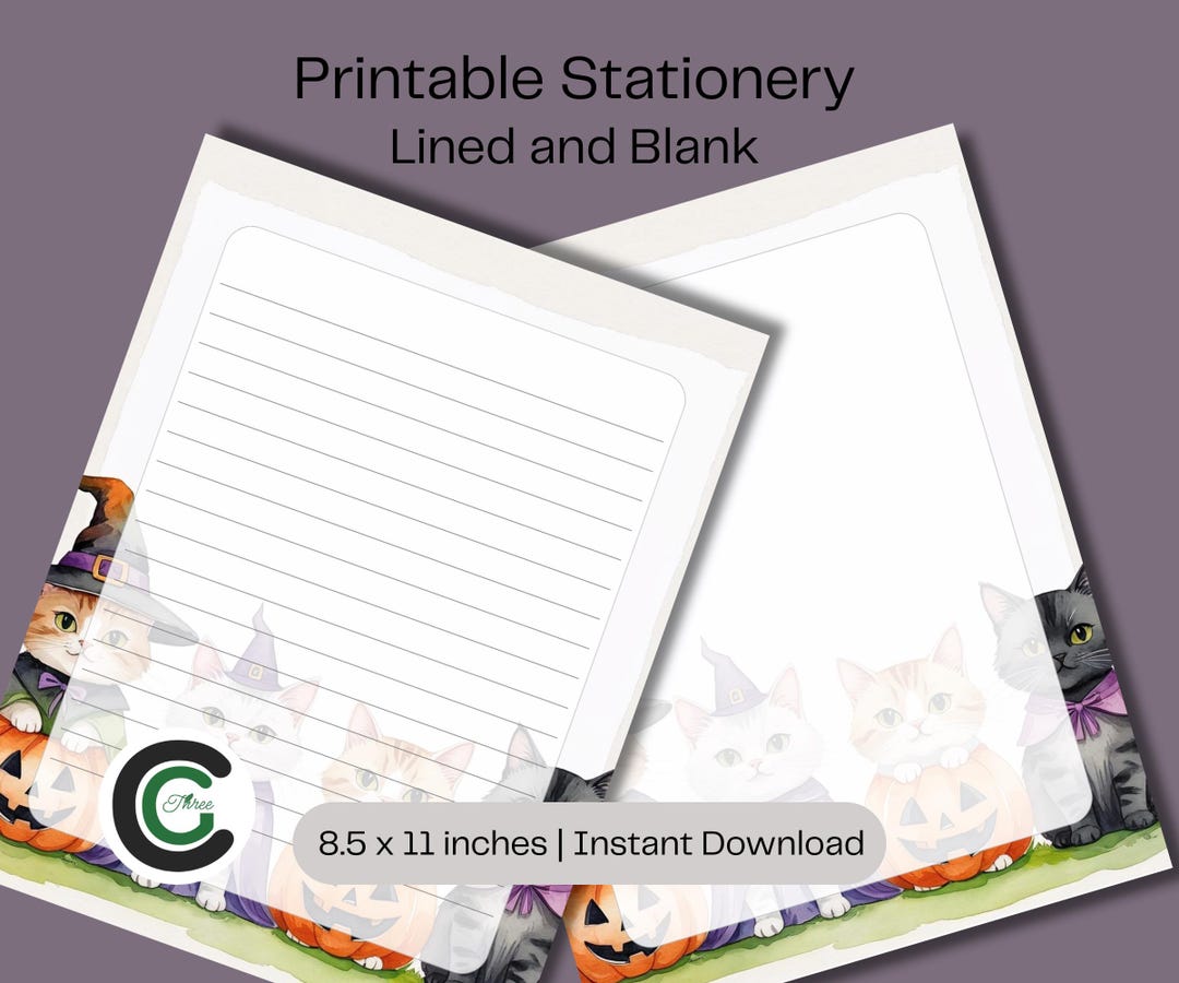 Printable Halloween Cat Stationery Set: Watercolor Writing Paper ...