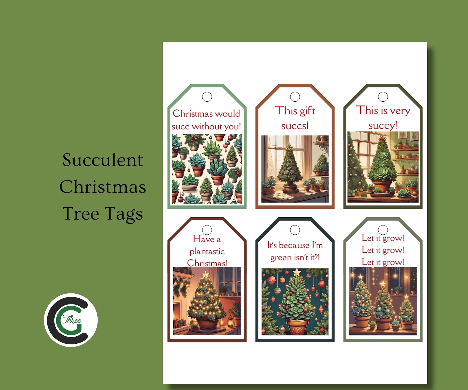 Funny Succulent Christmas Gift Tags for Plant Lovers (PDF) - Etsy