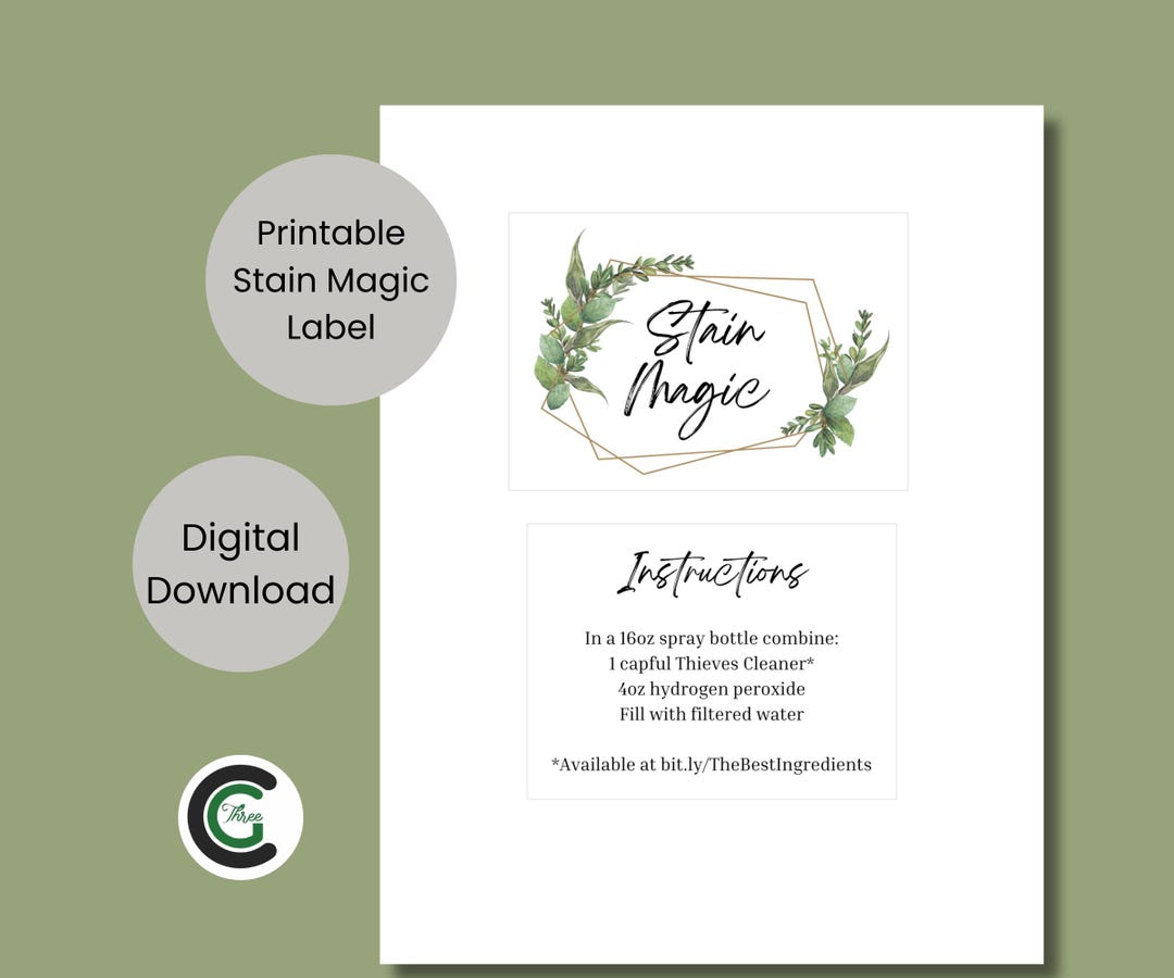 Printable Stain Magic Label Cleaning Supply Label Modern Minimalist ...