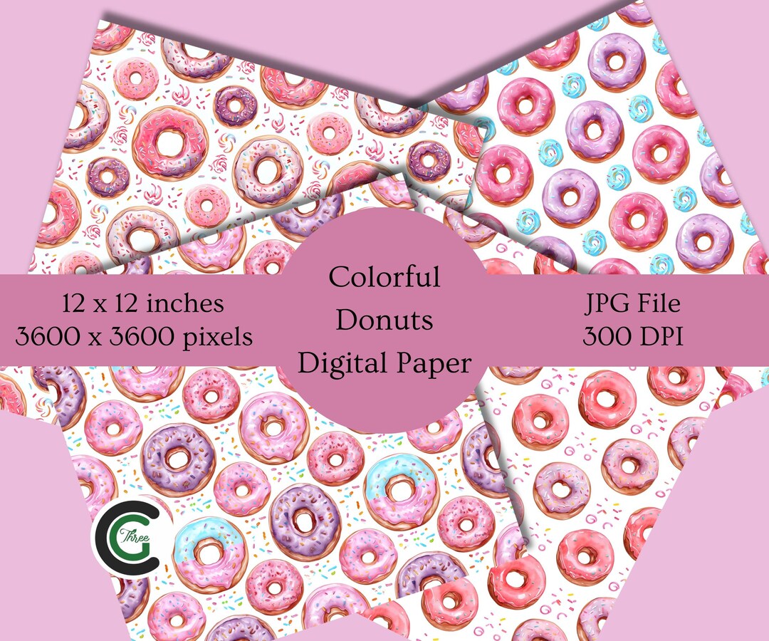 Printable Donuts Pattern Digital Paper Design for Scrapbooking Crafts ...