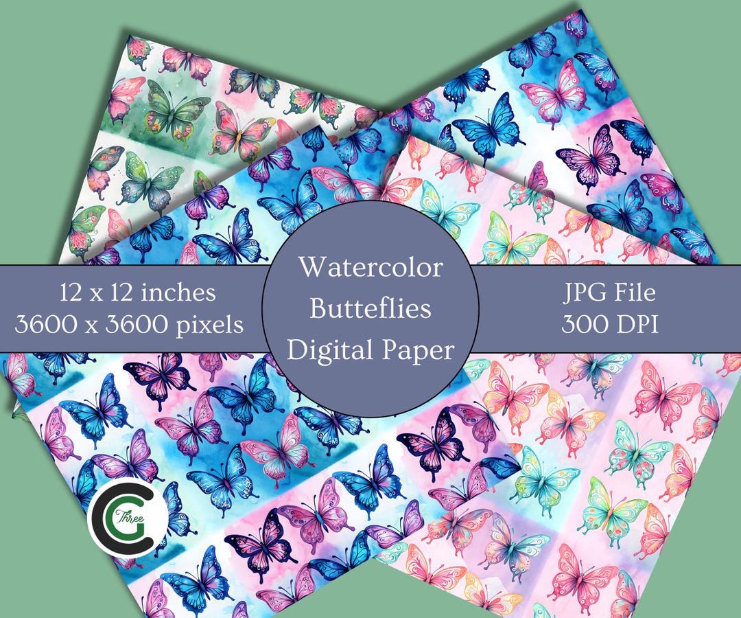 Watercolor Butterflies Digital Paper Pack Pastel Butterfly Scrapbook ...