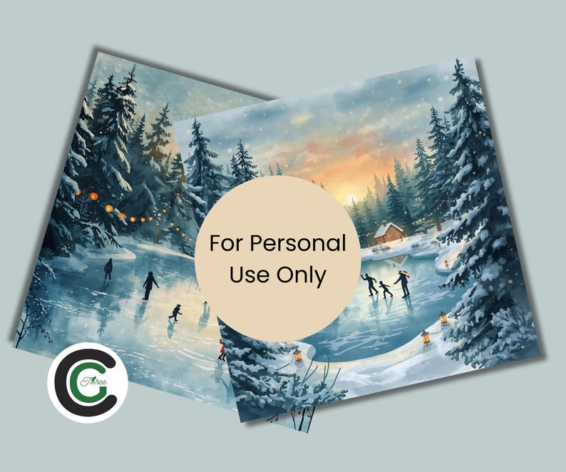 Frozen Pond Landscape Digital Paper Winter Snow Scene Backgrounds Icy ...