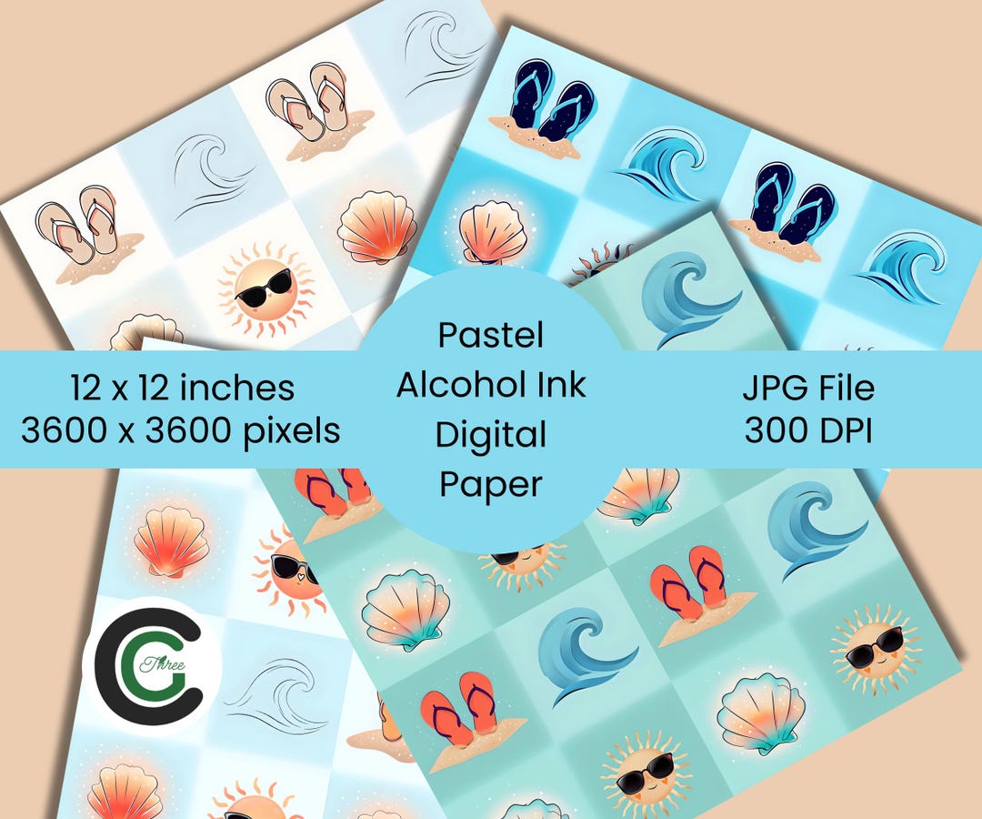 Beach Themed Digital Paper Pack: Summer Scrapbooking Patterns (digital ...