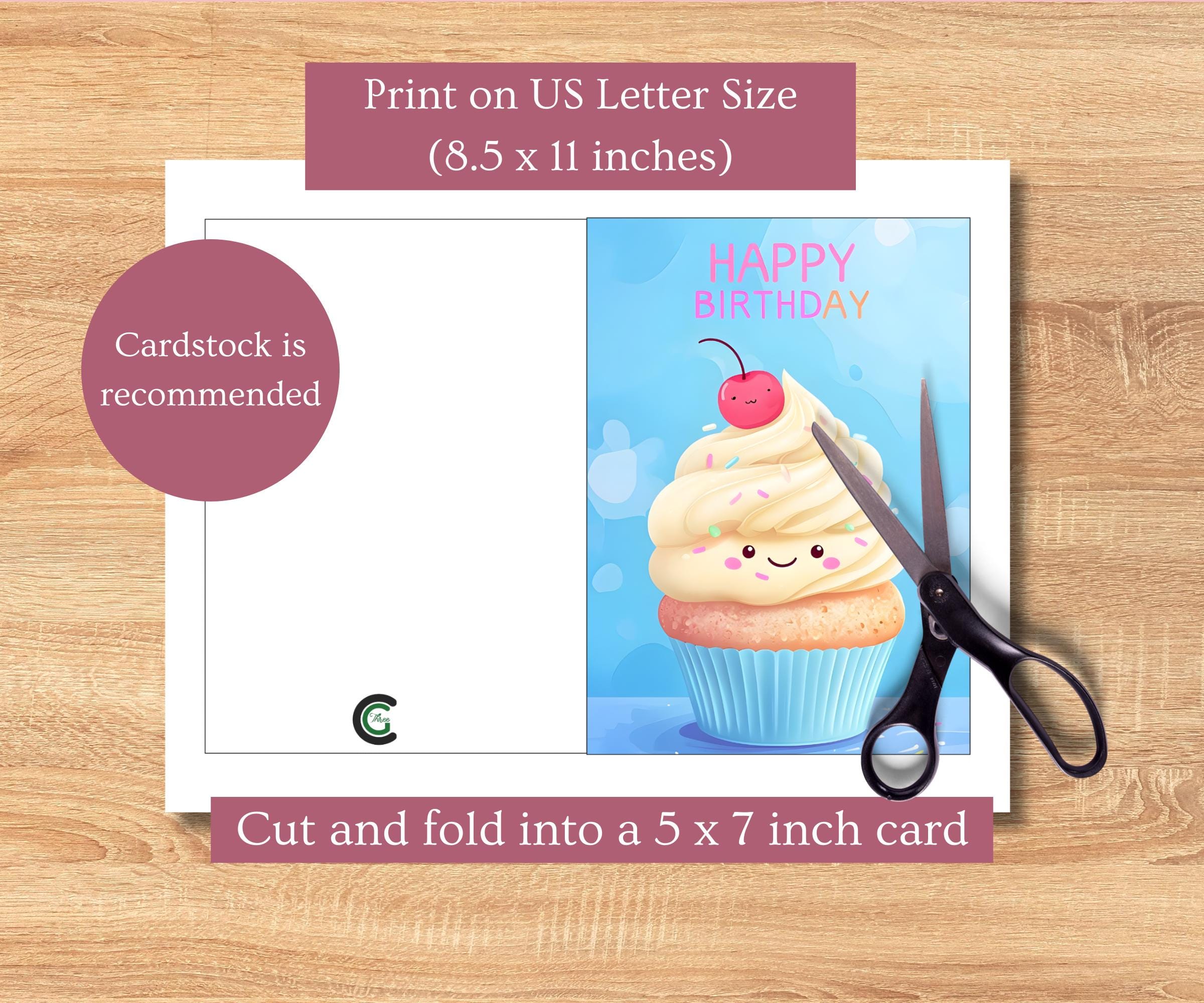 Printable Birthday Card With Cute Cupcake and Cherry on Top Instant ...