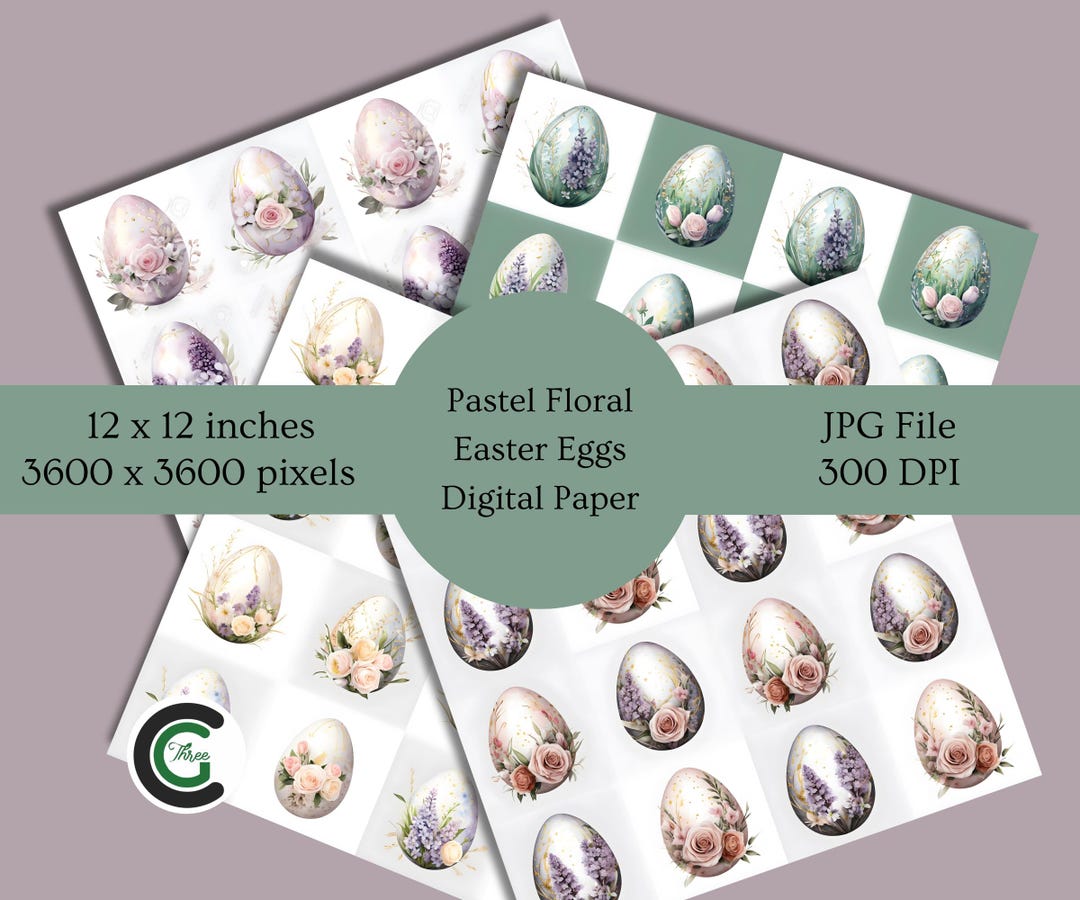 Pastel Floral Easter Egg Digital Paper: Watercolor Spring Background ...