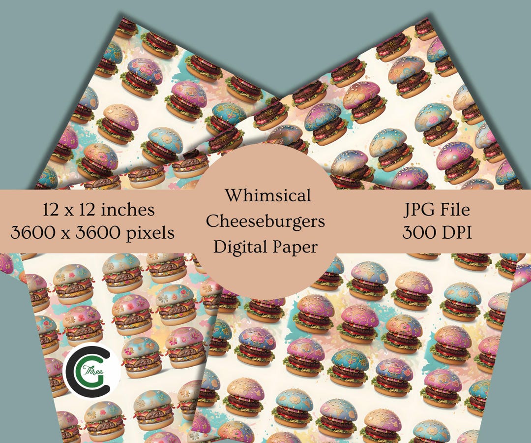 Whimsical Cheeseburgers Digital Paper: Pastel Scrapbook Backgrounds ...