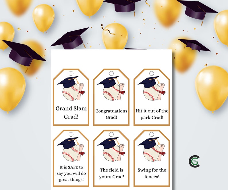 Printable Graduation Gift Tags for Baseball Fans Celebration Gift Tags ...