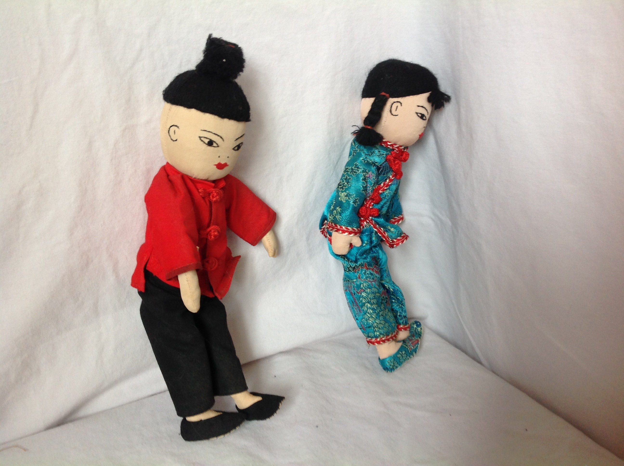 Vintage Asian Dolls Pair Style of Ada Lum Hong Kong Embroidered Highly ...