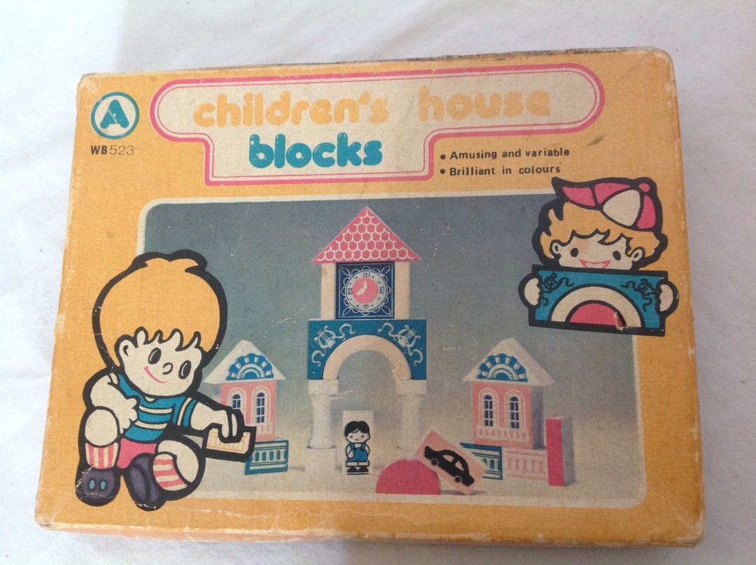 Vintage 1960's Child Toddler Baby's Play Blocks Bricks Complete ...