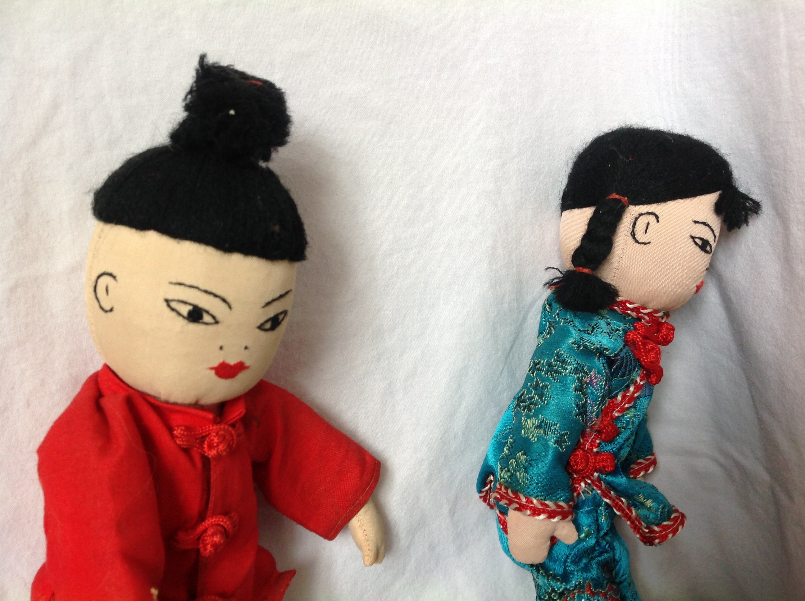 Vintage Asian Dolls Pair Style of Ada Lum Hong Kong Embroidered Highly ...
