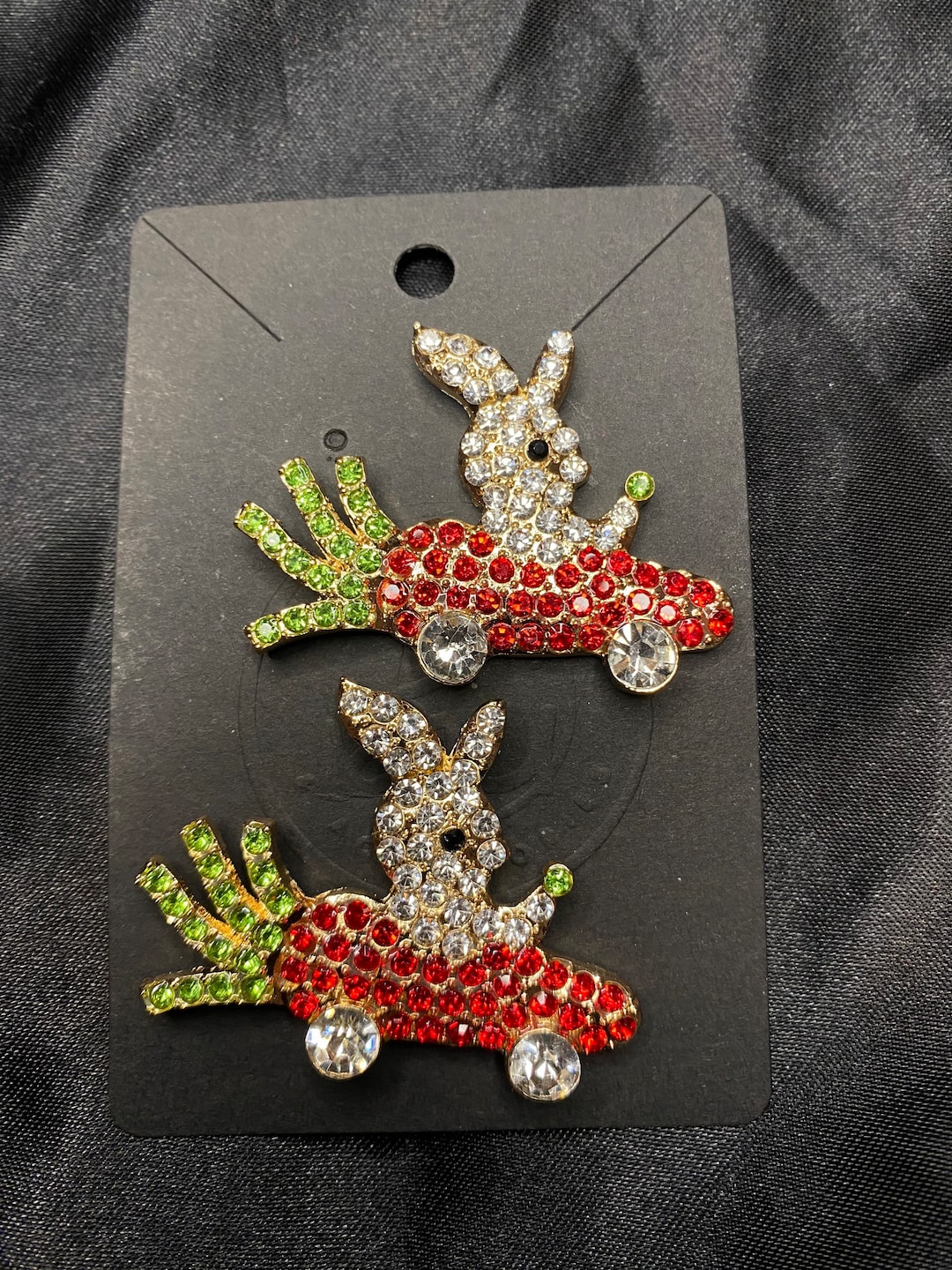 Rhinestone Rabbit in a Carrot Car Statement Earrings Easter - Etsy